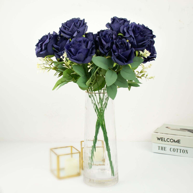 Navy Blue Silk Rose Bouquet - 4 Bushes | tableclothsfactory.com