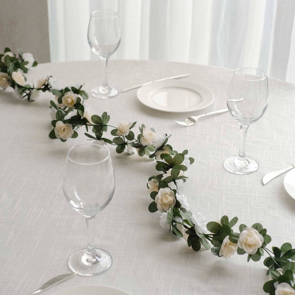 8ft Cream Ivory Silk Flower Garland 2 Pack | TableclothsFactory