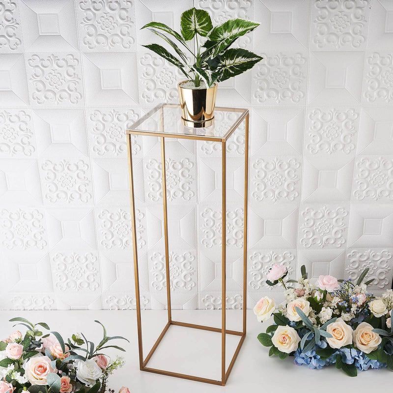 Set of 3 Metal Plinth Pedestal Stands Gold | TableclothsFactory