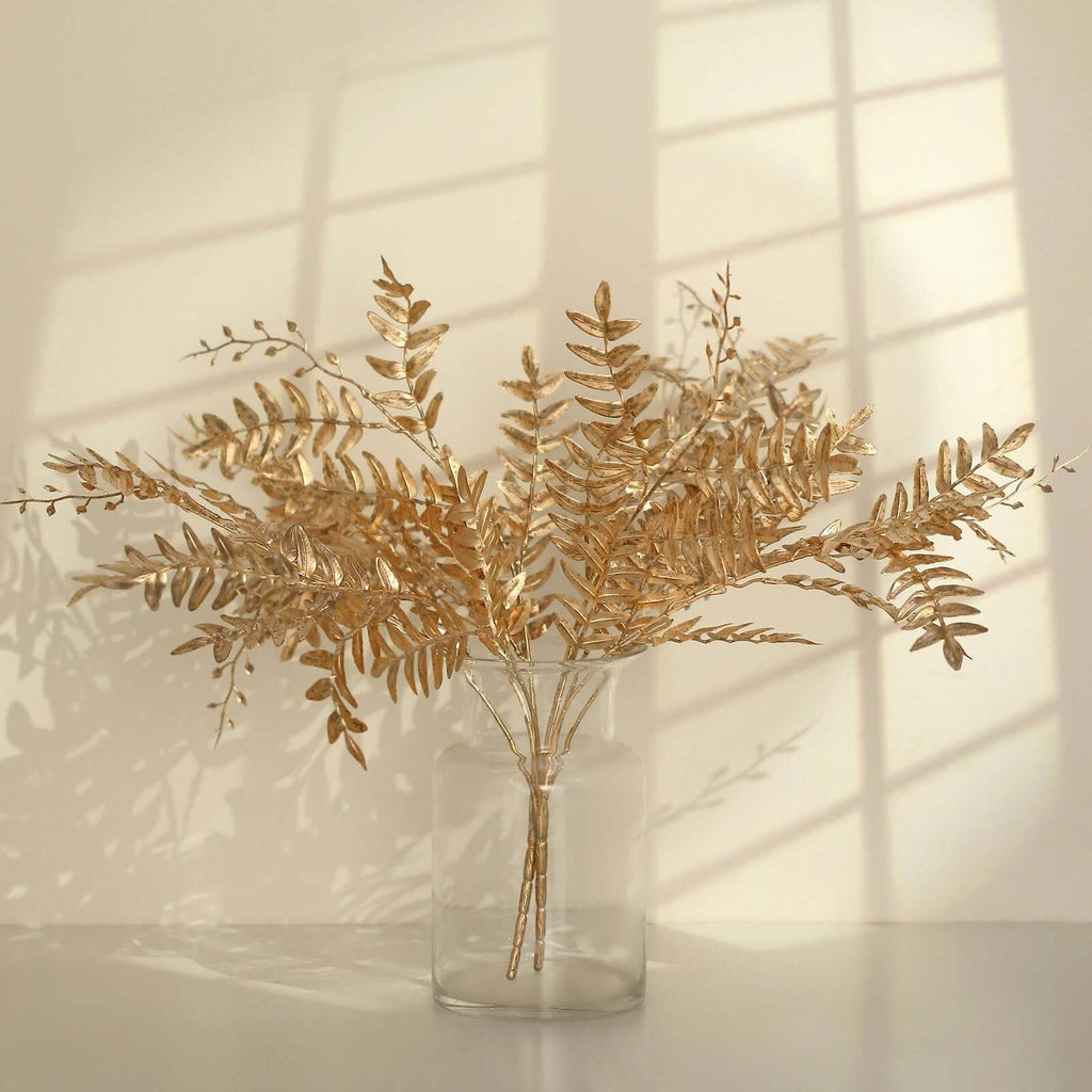 Artificial Metallic Gold Fern Leaf Branches | TableclothsFactory