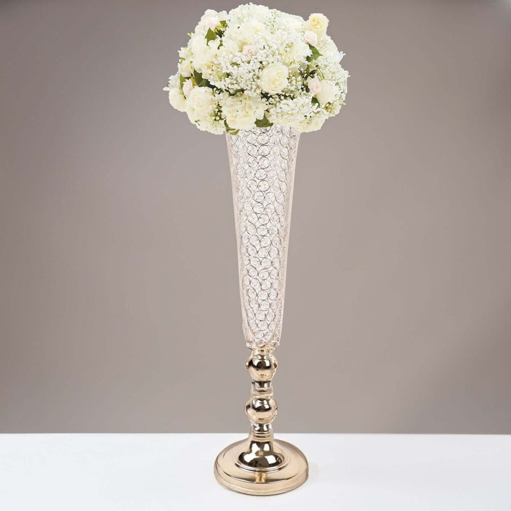 Gold Crystal Trumpet Vase Set 2 Pack 40" | TableclothsFactory