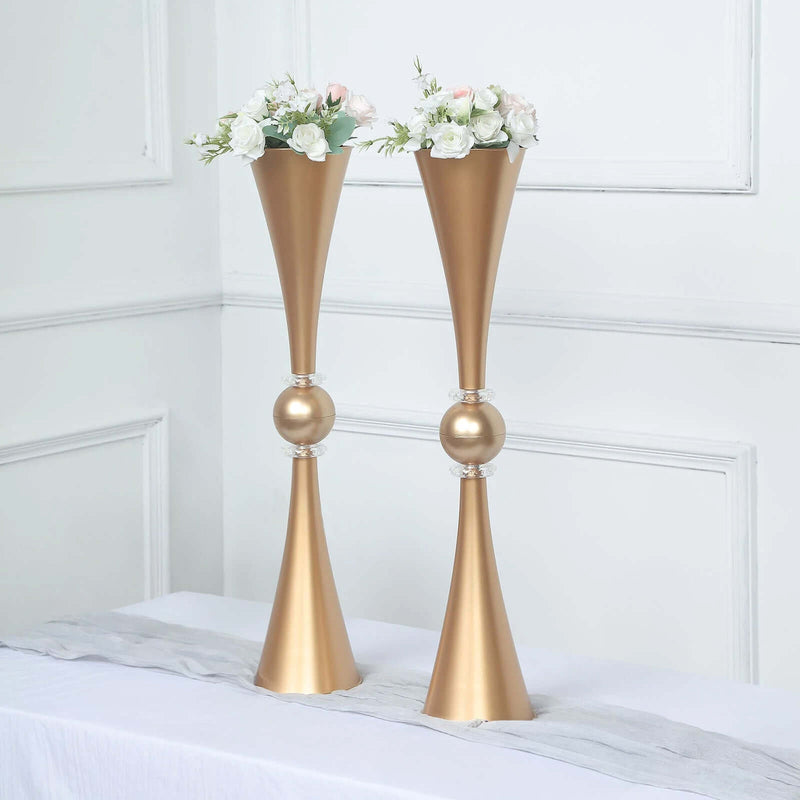Gold Trumpet Flower Vases 27" | TableclothsFactory