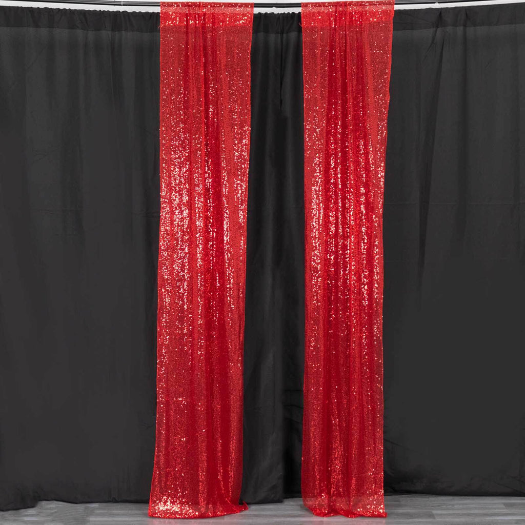 Red Sequin Event Curtain Drapes 2 Pack | TableclothsFactory