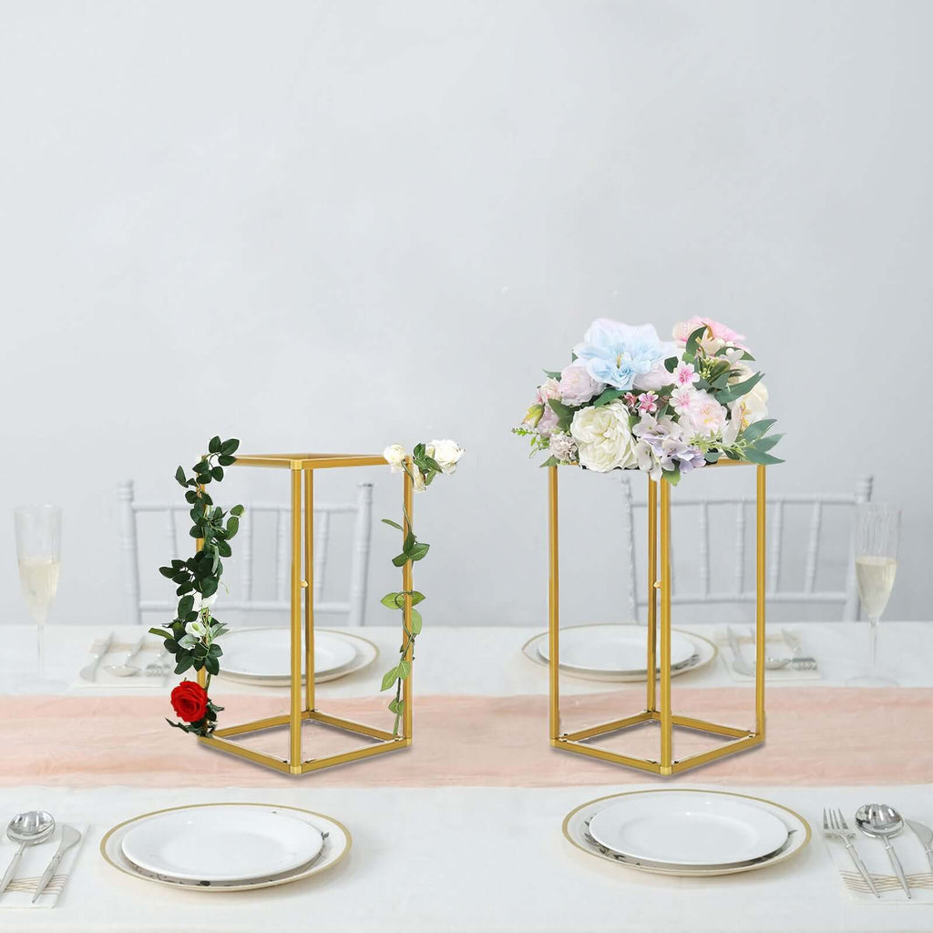 Rectangular Metal Flower Stand Gold 12" | TableclothsFactory