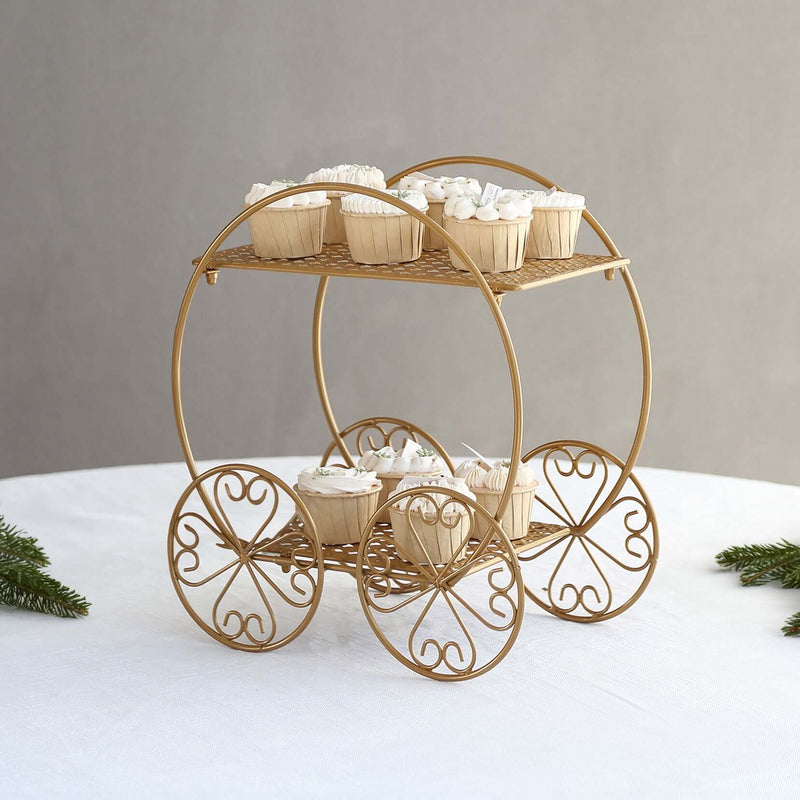 2-Tier Metal Cupcake Stand 28" Gold | TableclothsFactory