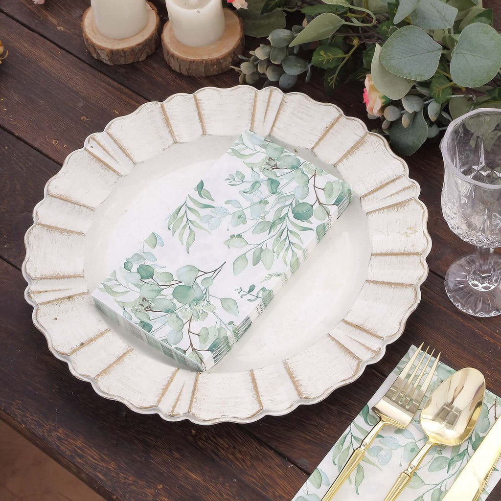 Paper Dinner Napkins Green with Eucalyptus Leaf Print | TableclothsFactory