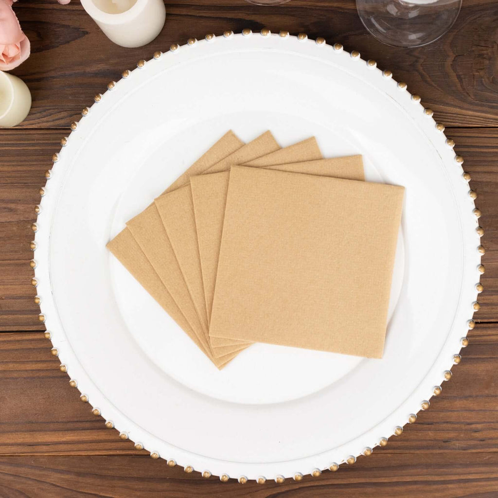 Linen-Like Paper Cocktail Napkins 5"x5" Natural | TableclothsFactory