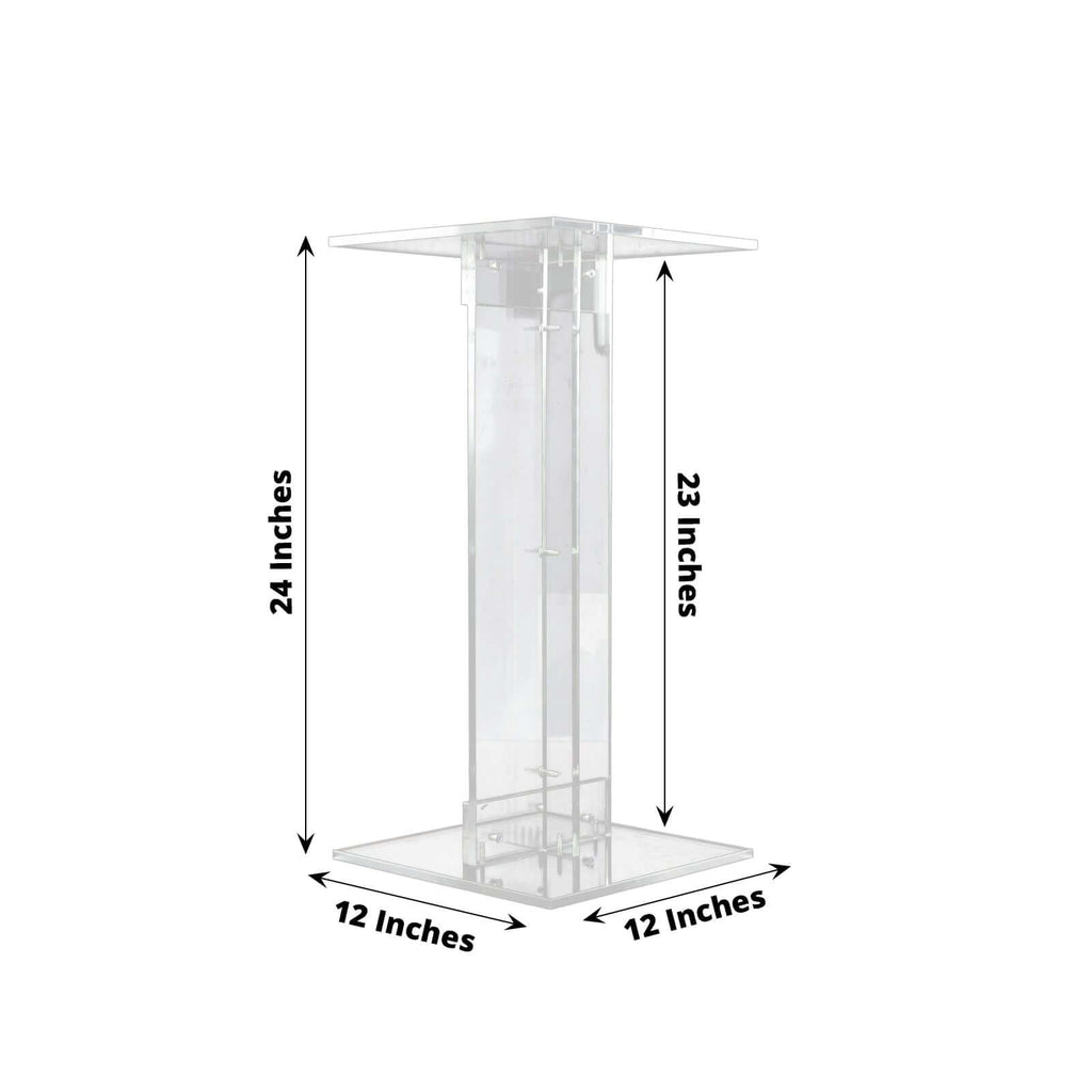 Acrylic Pedestal Stand Square Bases Clear 24" | TableclothsFactory