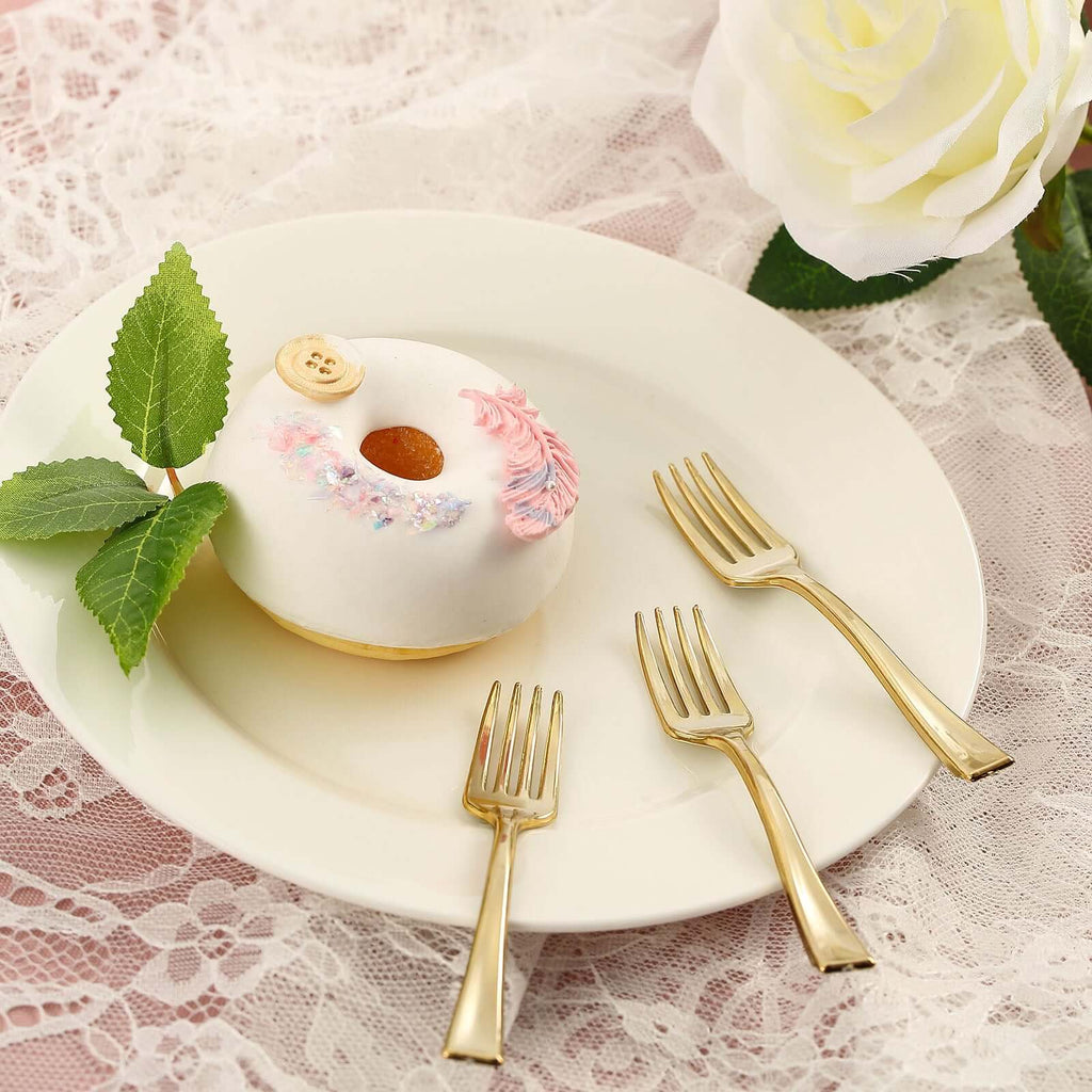 Plastic Mini Dessert Forks 4" Gold | TableclothsFactory
