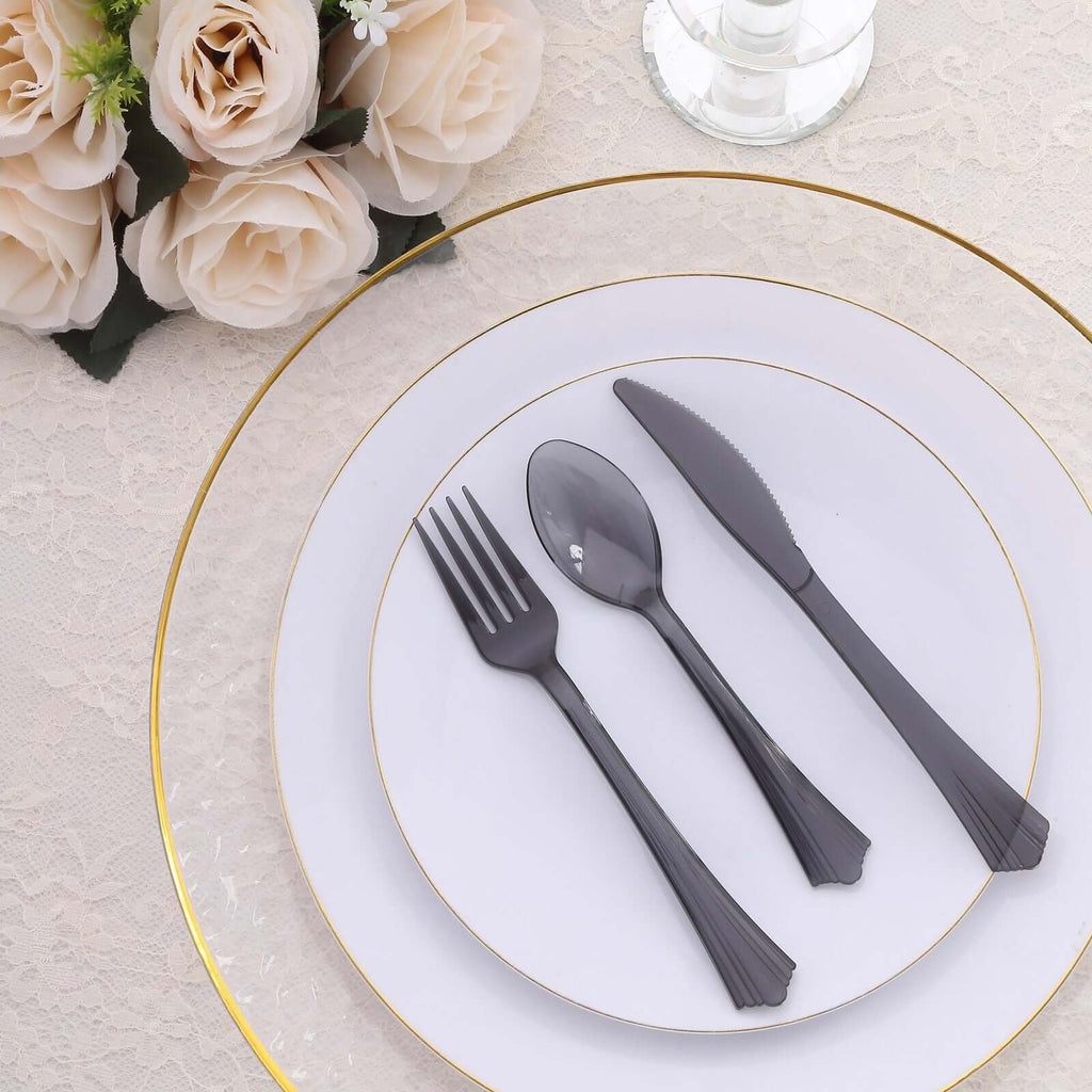 Fan Flared Tip Handle Plastic Silverware Set 7" Transparent Black ...