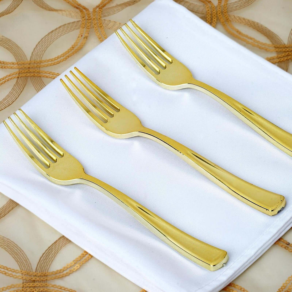 Classic Plastic Forks 7" Metallic Gold | TableclothsFactory