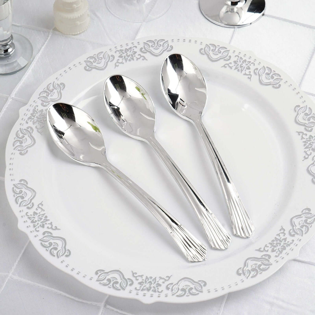 Plastic Dessert Spoons with Fluted Handles 7" Light Silver ...
