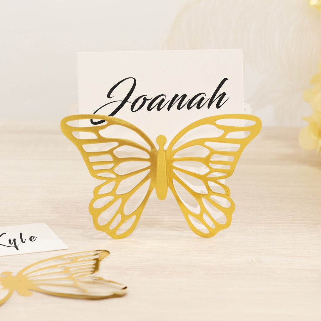 25-Pack Paper Butterfly Place Card Holders Gold with White Printable C