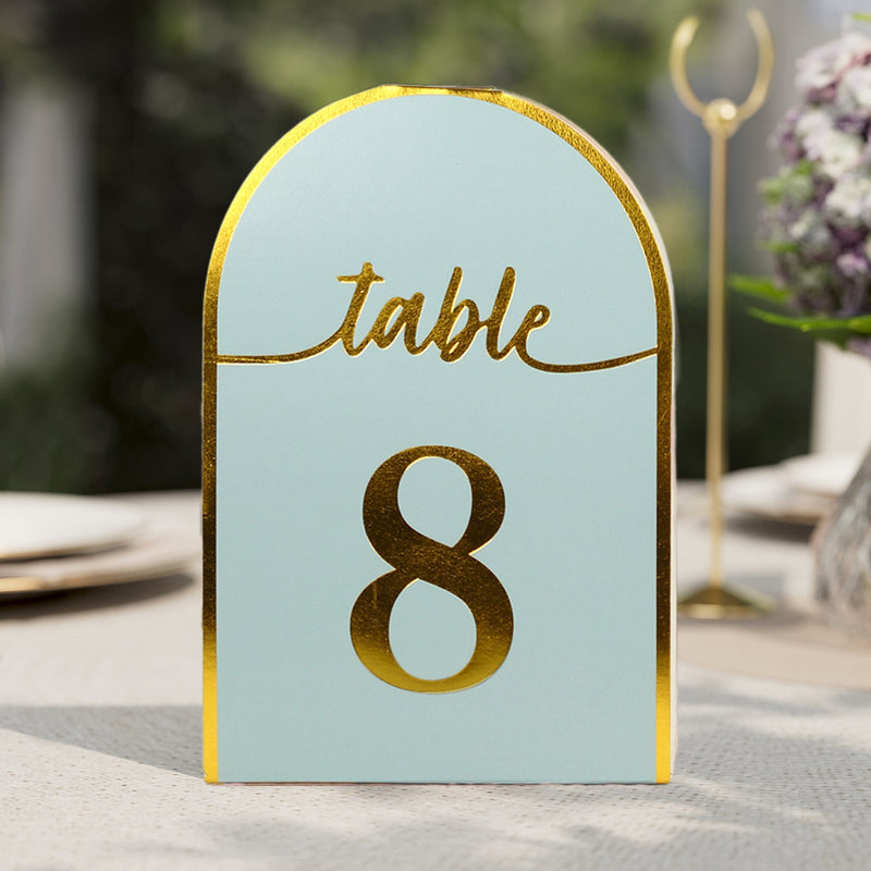 4.5" Arch Wooden Table Numbers 1-20 Natural | TableclothsFactory