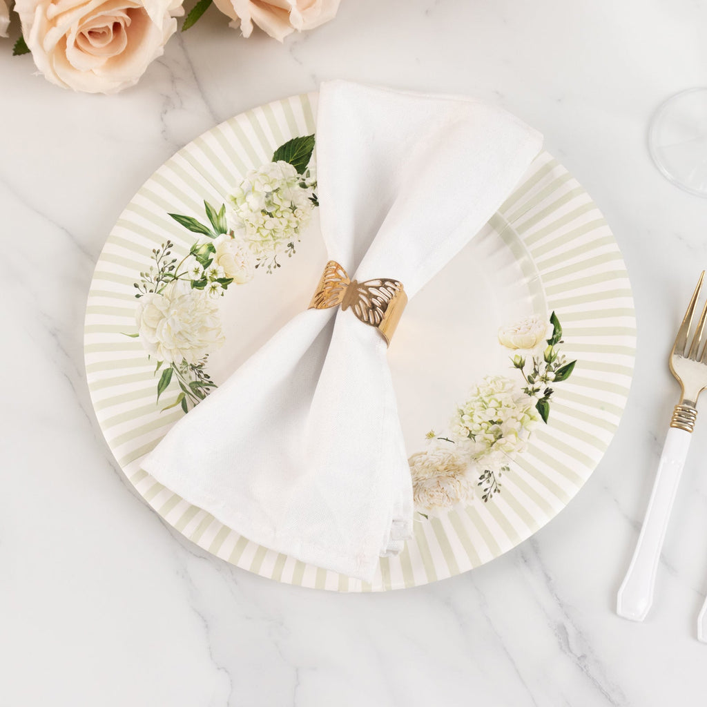 Floral Print Paper Round Dinner Plates 10" White/Sage Green ...