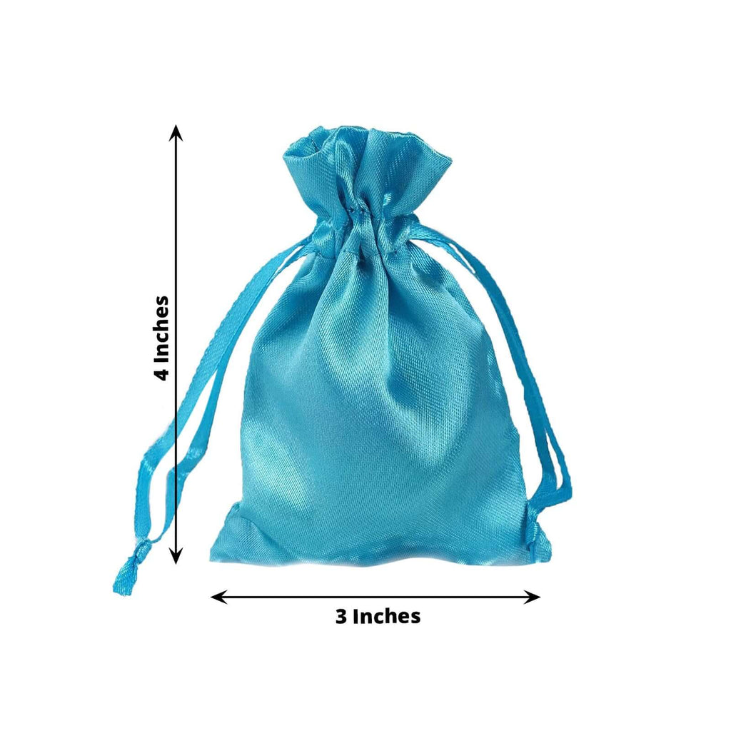 Turquoise Satin Drawstring Gift Bags - 12 Pack | TableclothsFactory