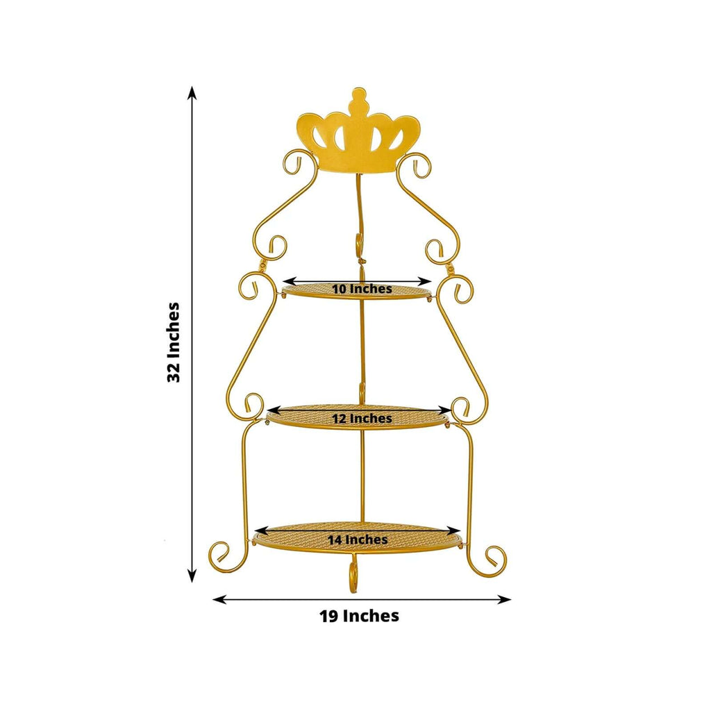 3 Tier Metal Round Cake Stand 32" Gold | TableclothsFactory