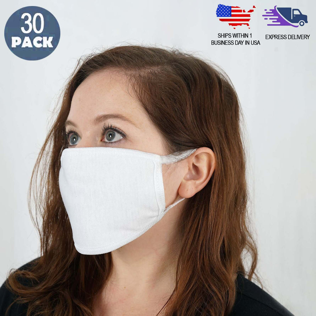 30 Pack White Cotton Face Masks | TableclothsFactory