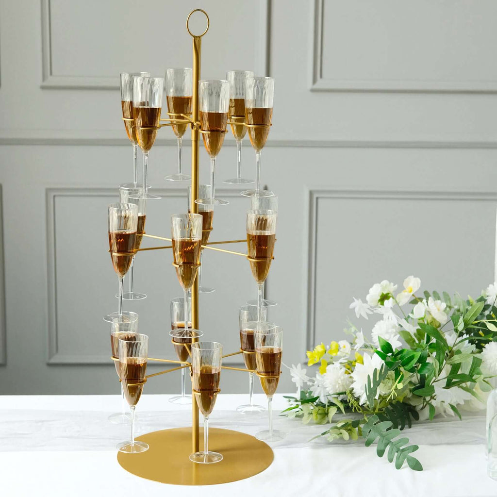 3-Tier Metal Champagne Glass Holder Gold 33" | TableclothsFactory