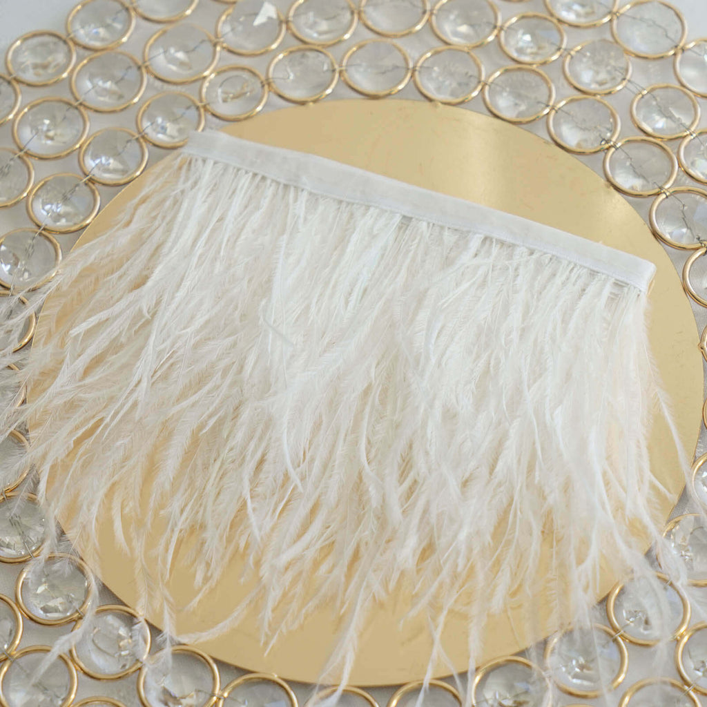 39" White Ostrich Feather Fringe Trim | TableclothsFactory