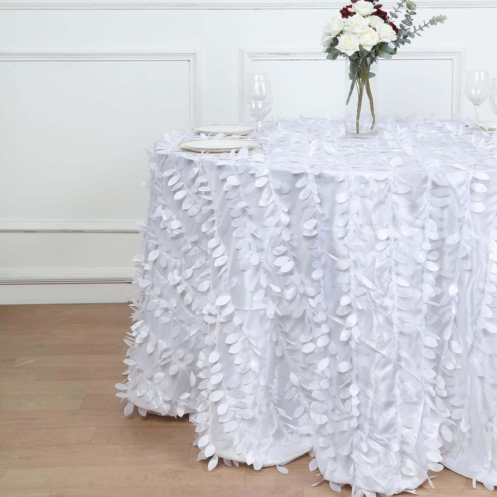 Leaf Taffeta Round Tablecloth 120" White | TableclothsFactory