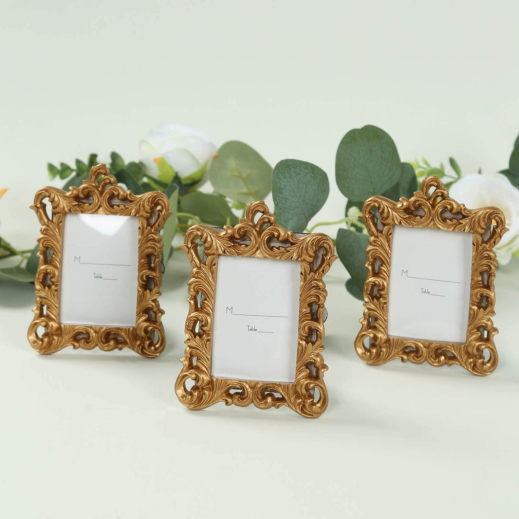 Resin Vintage Rectangle Picture Frame Gold 4"x3" | TableclothsFactory