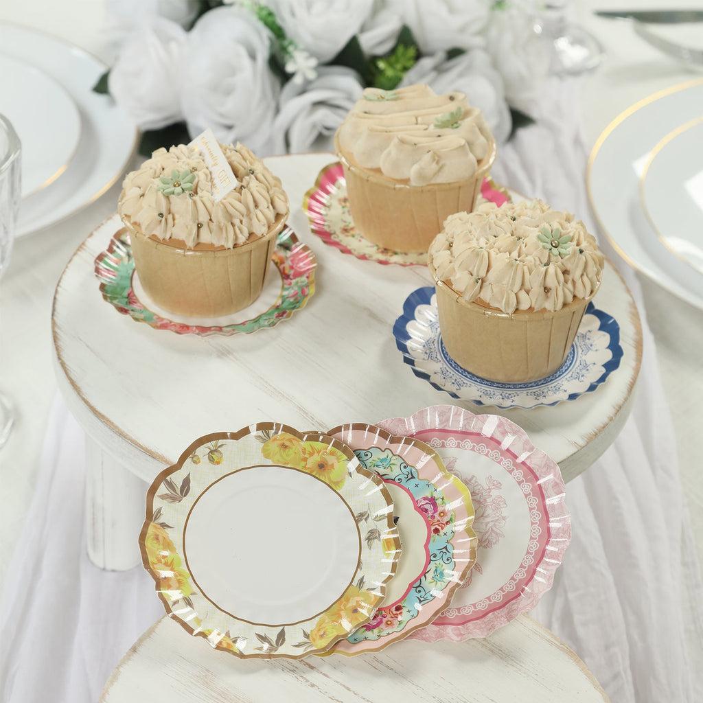48 Pack Mini Floral Paper Plates 3.5" | TableclothsFactory