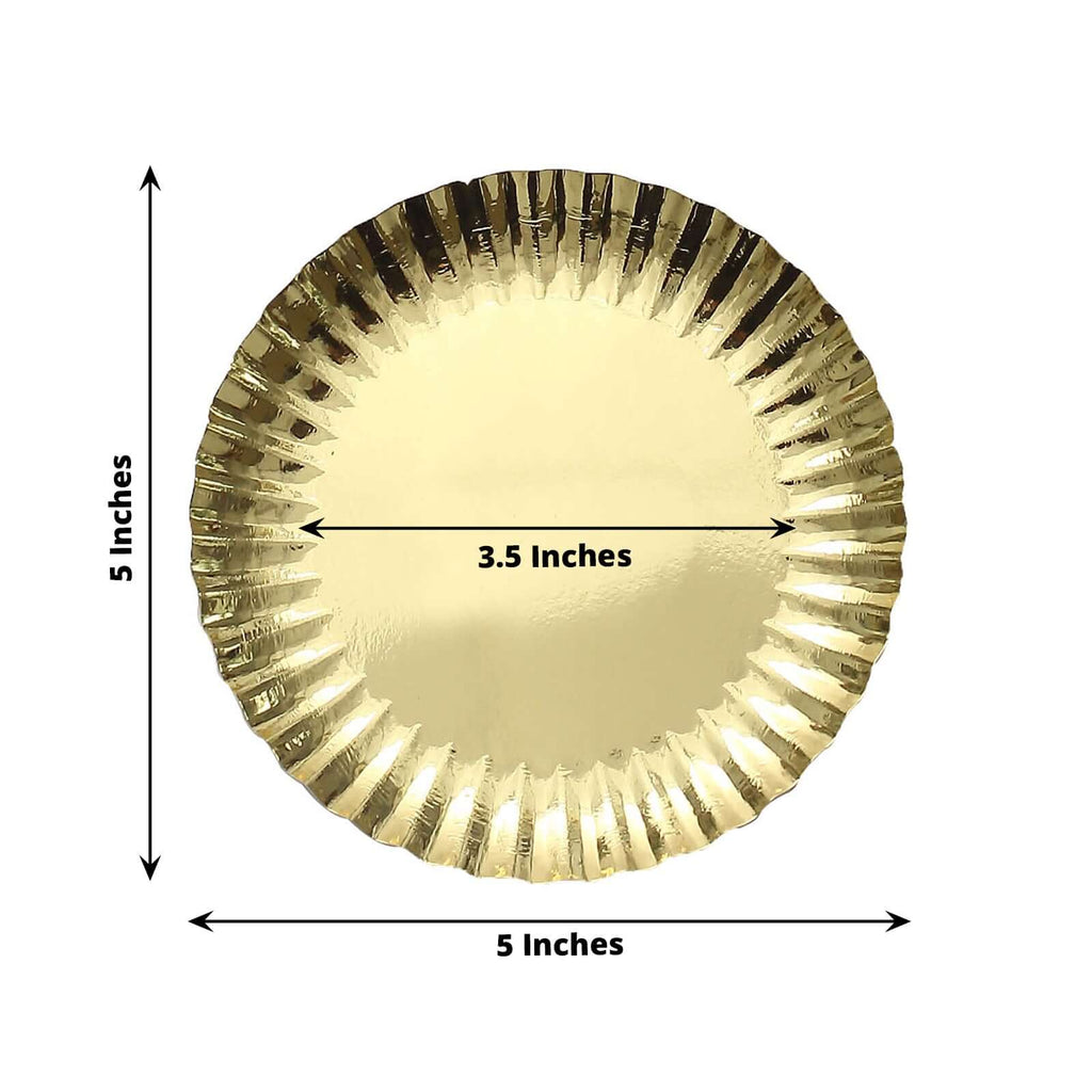 Mini Paper 5" Round Dessert Plates Metallic Gold | TableclothsFactory