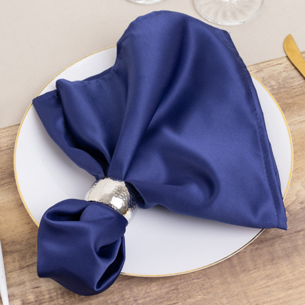 5-Pack Lamour Satin Napkins Navy Blue 20"x20" | TableclothsFactory