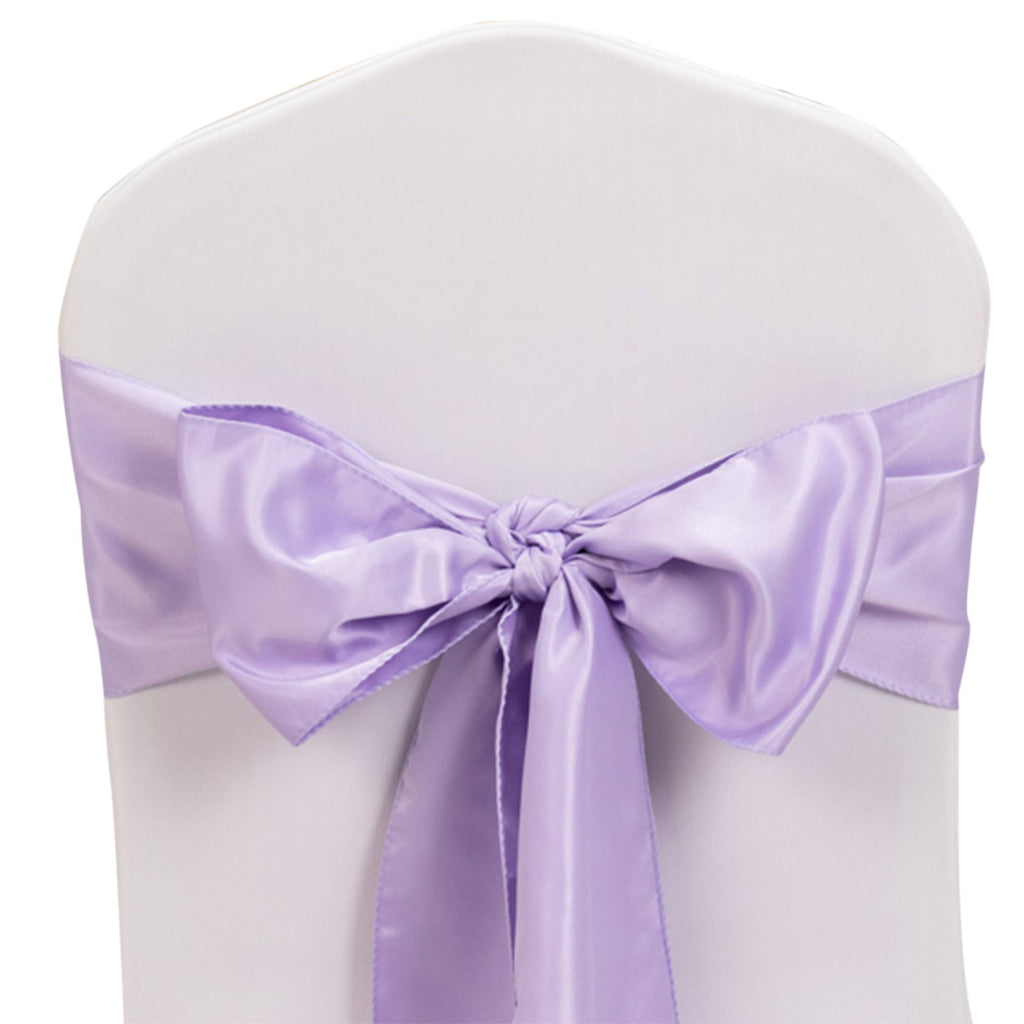 Lamour Satin Chair Sashes 6"x106" Lavender | TableclothsFactory
