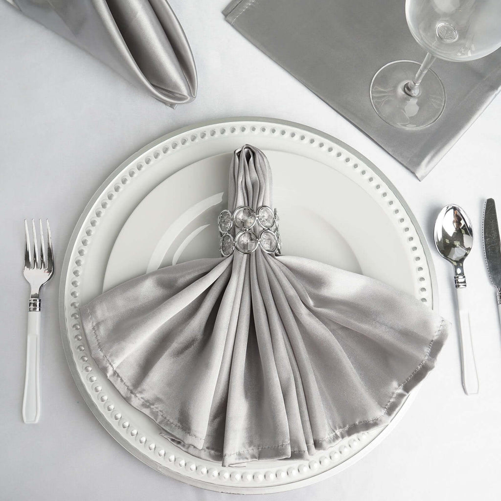 Satin Napkins 20"x20" Silver | TableclothsFactory