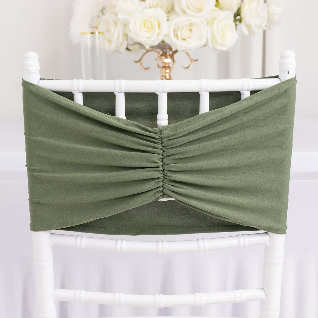 Ruffled Spandex Chair Sash 8"x13" Dusty Sage Green | TableclothsFactory