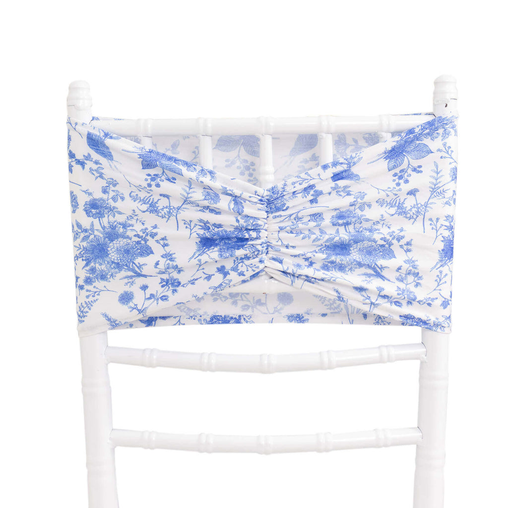 Spandex French Toile Chair Sash 8"x13" Blue | TableclothsFactory