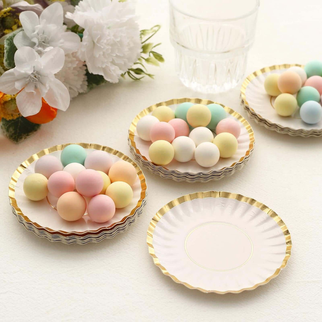 Mini Paper 3.5" Round Party Plates White/Gold | TableclothsFactory