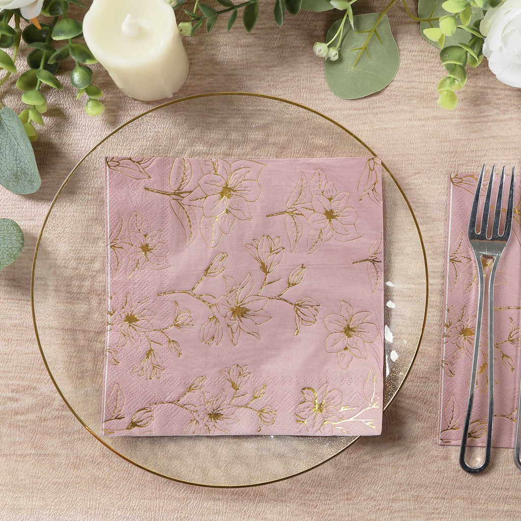 Magnolia Flowers Print Paper Cocktail Napkins 5"x5" Dusty Rose ...