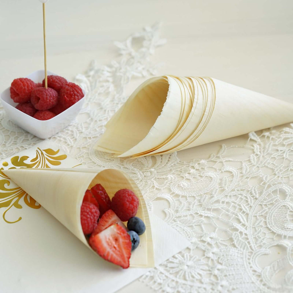 Natural Pine Wood Food Cones 6" | TableclothsFactory