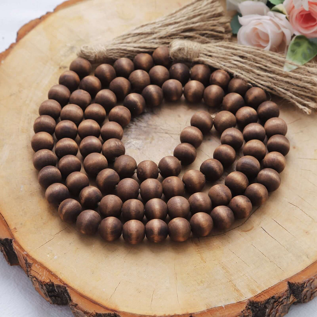 55" Brown Rustic Wood Bead Garland | TableclothsFactory