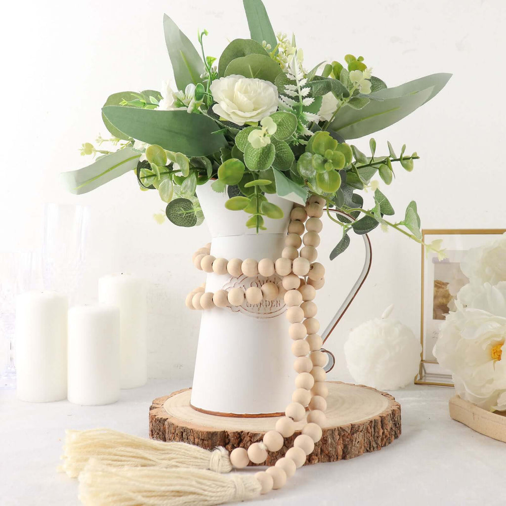 55" Cream Rustic Wood Bead Garland | TableclothsFactory