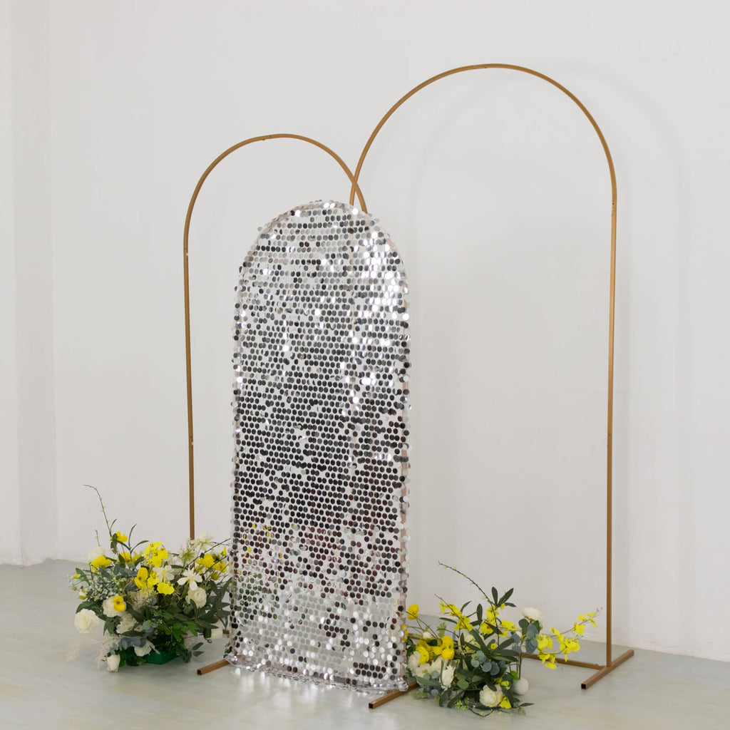 5ft Sparkly Silver Sequin Wedding Arch Cover | TableclothsFactory