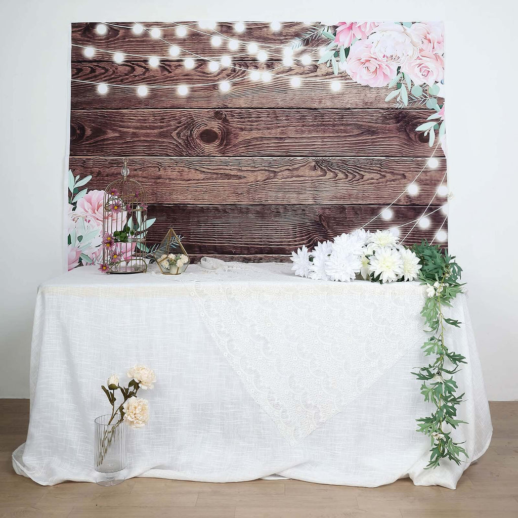 Rustic Wood String Lights Backdrop 5ftx7ft | TableclothsFactory
