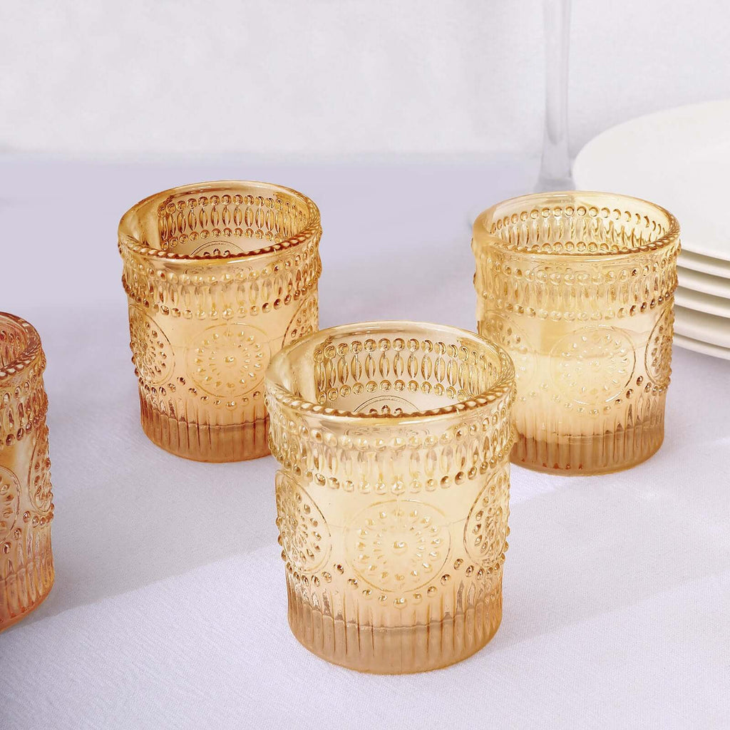 Primrose Glass Candle Holders Amber Gold | TableclothsFactory