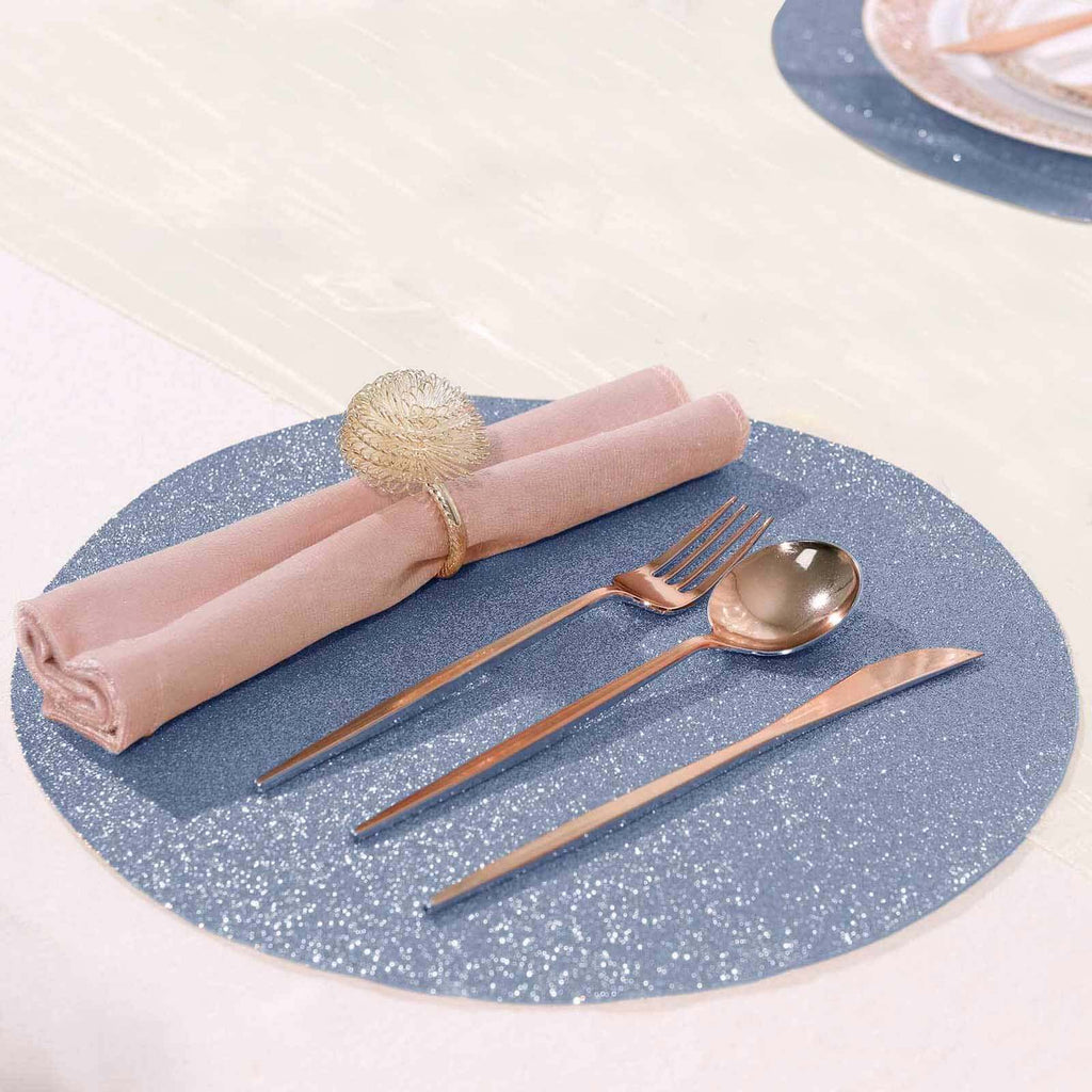 Glitter Placemats Dusty Blue Round 15" | TableclothsFactory