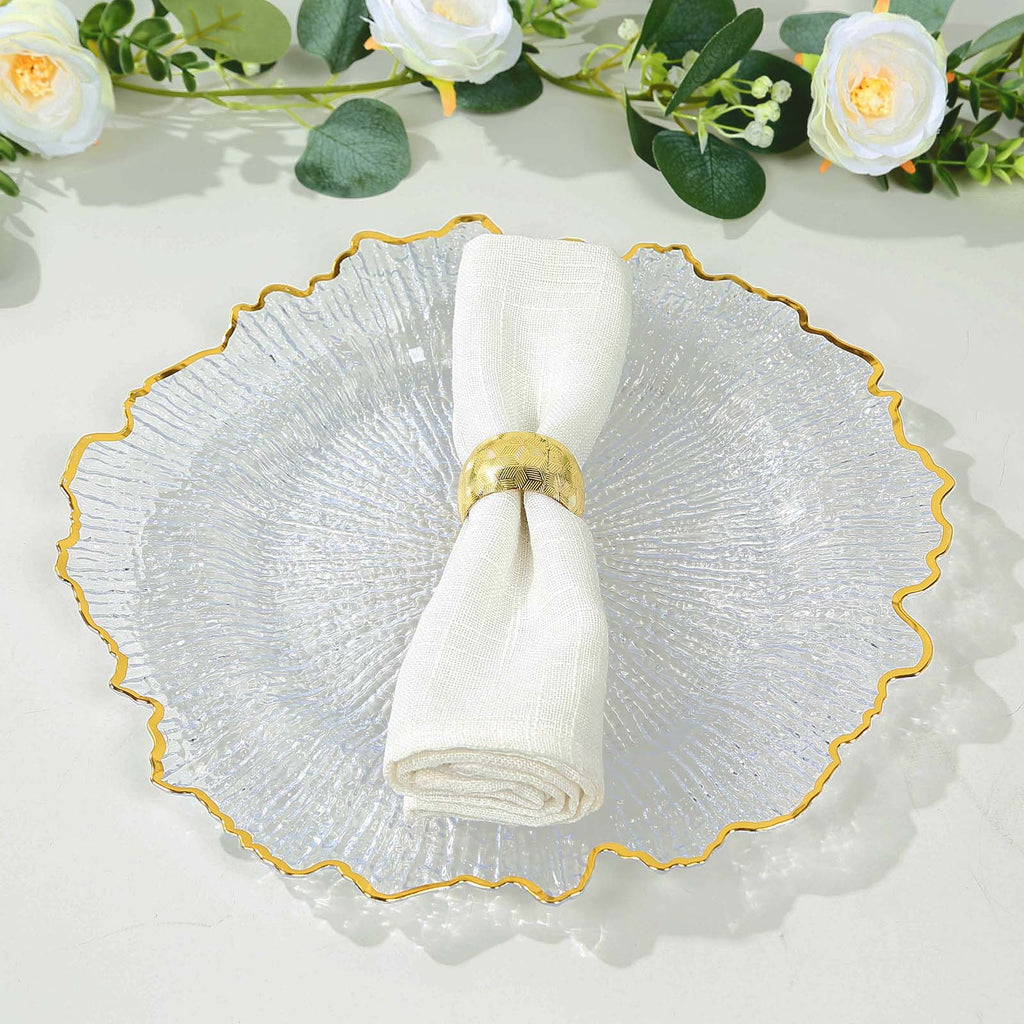 Clear/Gold Reef Charger Plates 6 Pack | TableclothsFactory