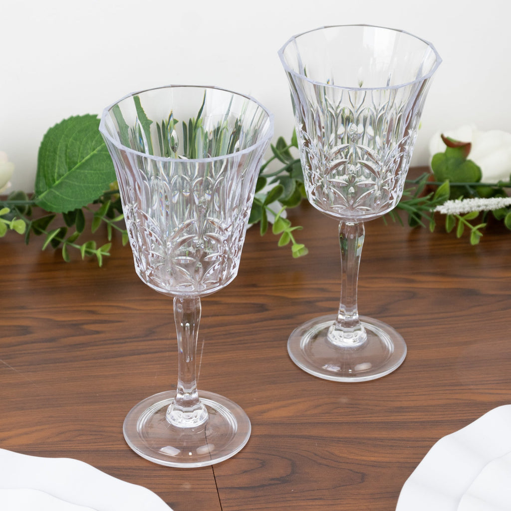 Embossed Leaf Clear 10oz Wine Glasses | TableclothsFactory