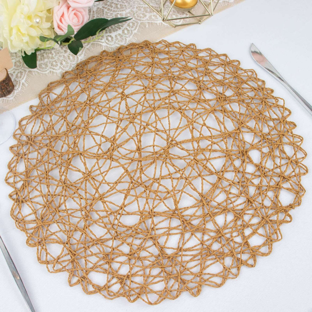 Woven Fiber Placemats Natural Round 15" | TableclothsFactory