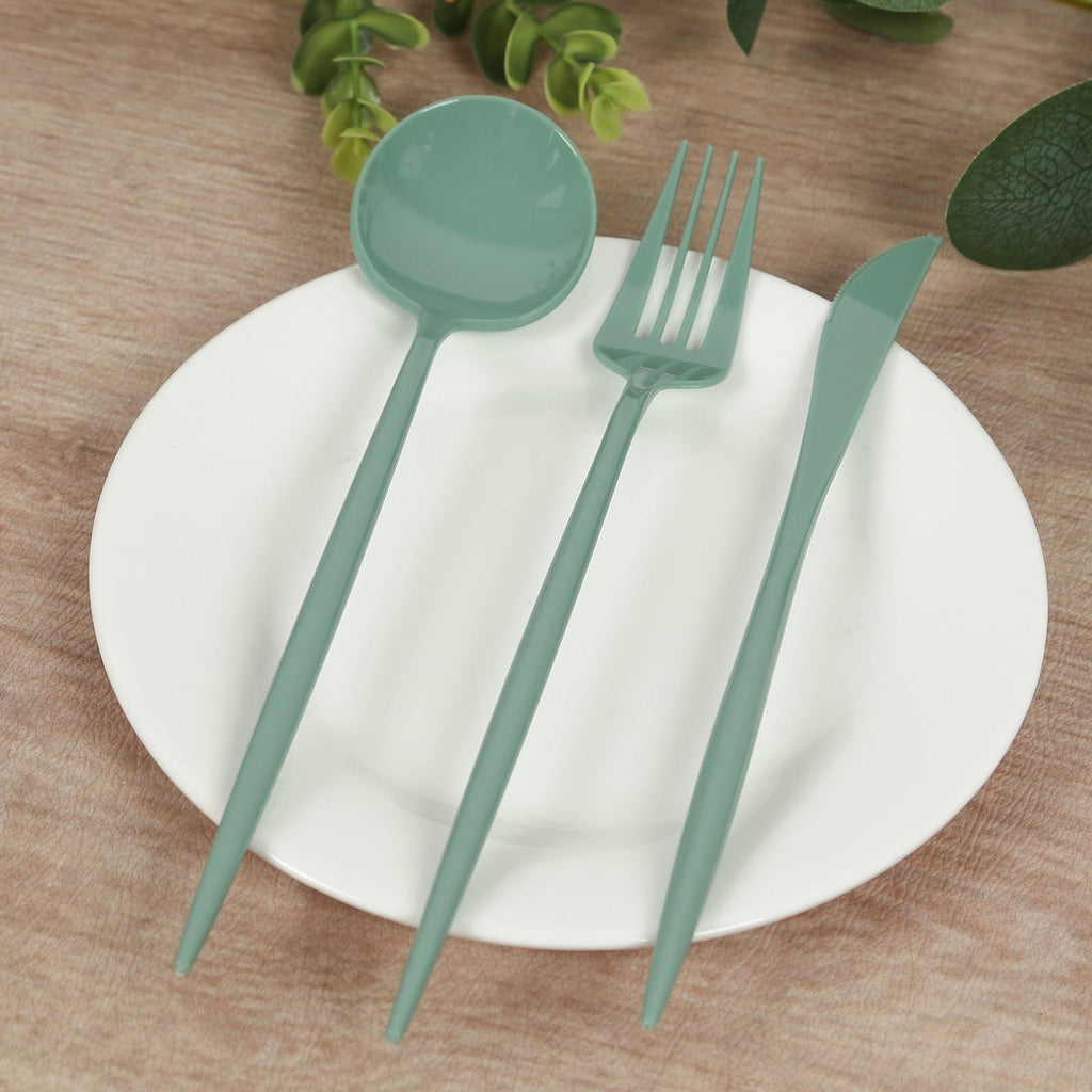 Dusty Sage Green Disposable Utensils | TableclothsFactory