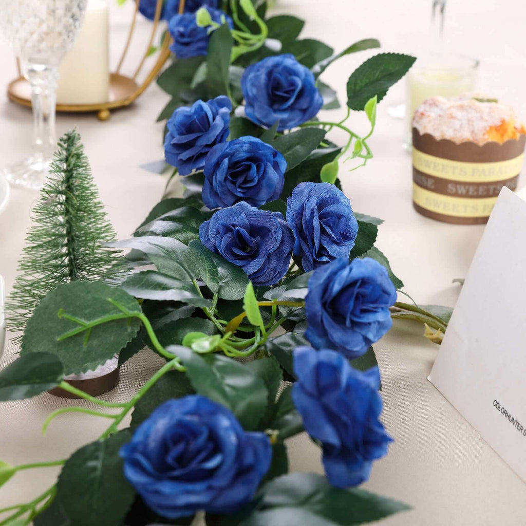 Royal Blue Silk Roses Garland - 6ft Hanging Vine | TableclothsFactory