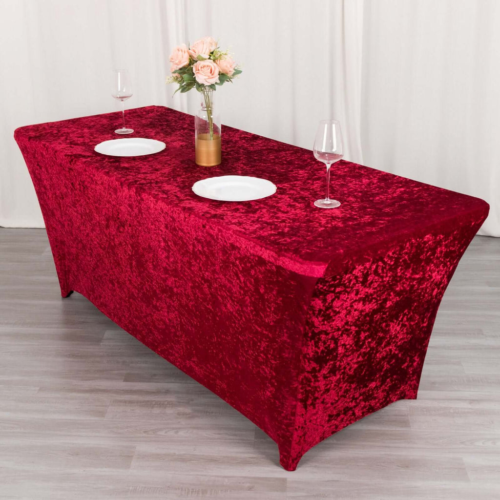 Crushed Velvet Fitted Table Cover 6ft Red by TableclothsFactory.com