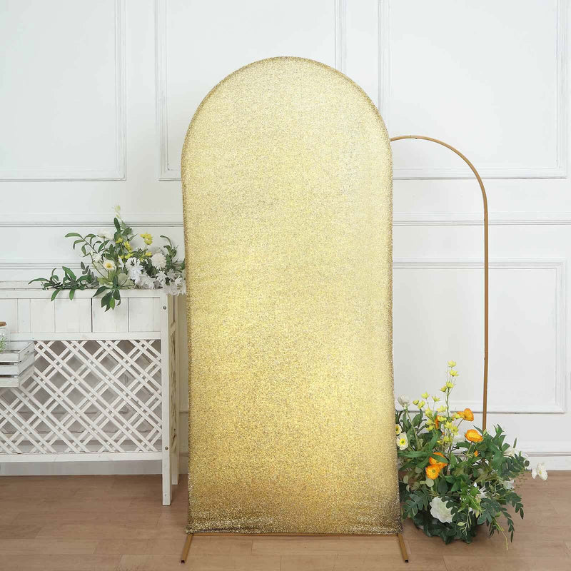 7ft Champagne Shimmer Tinsel Backdrop Stand | TableclothsFactory