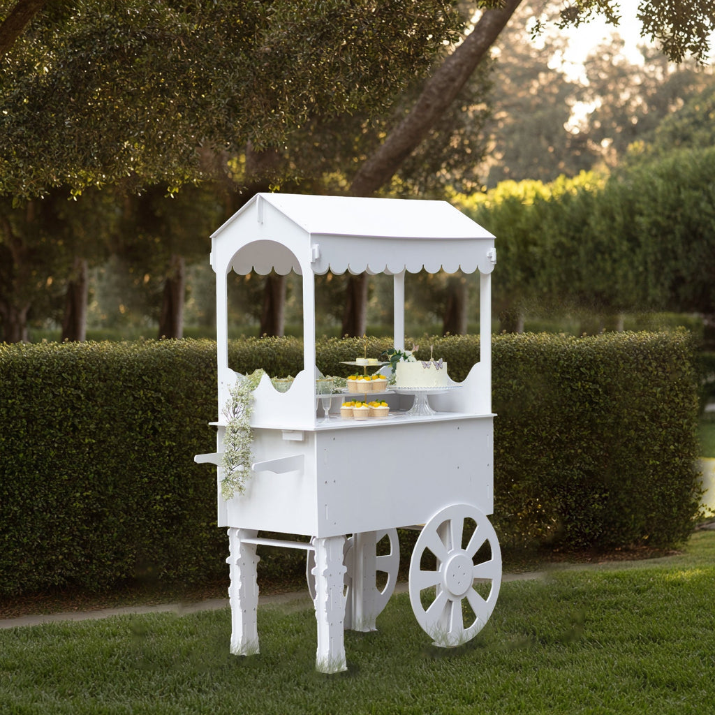 Vintage White Candy Cart Display 6ft | TableclothsFactory